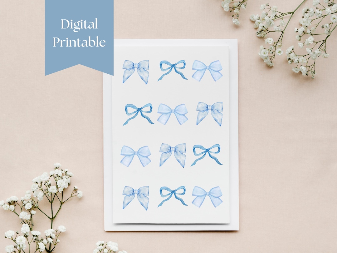 Blue Bow Printable Card - Etsy