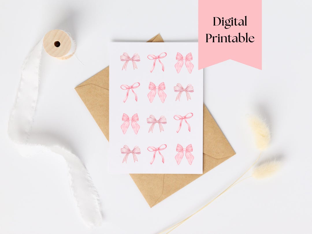 Pink Bow Printable Card - Etsy