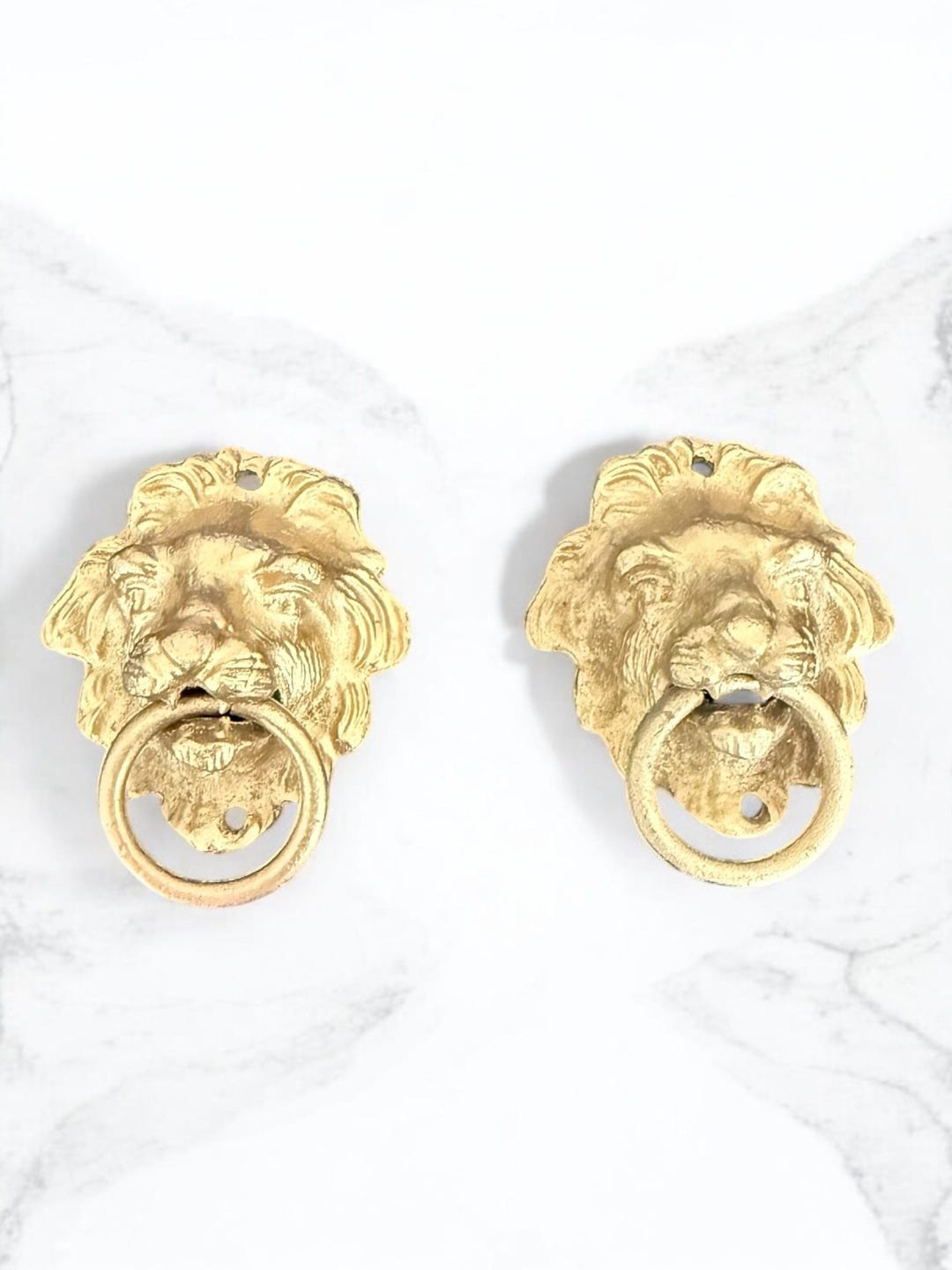 Two Brass Lion Head Drawer Pulls - Etsy