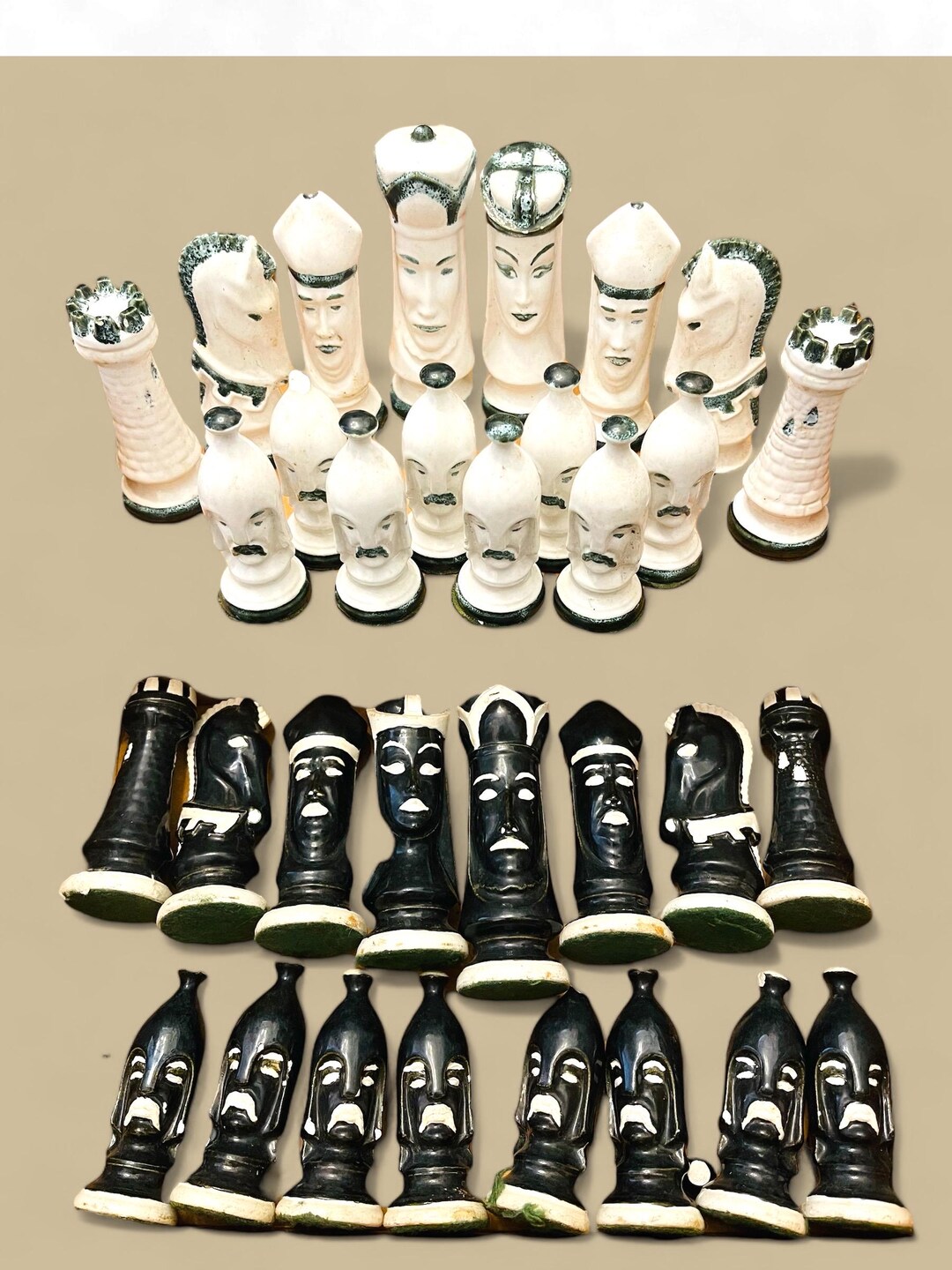 Vintage Ceramic Duncan Mold Hand-painted Chess Pieces - Complete Set - Etsy