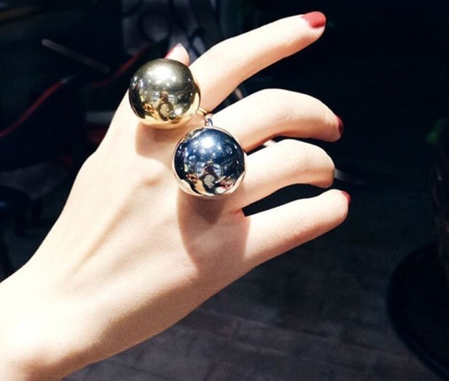 Large Ball Rings Finger Rings Adjustable Silver Gold Ball Rings ...