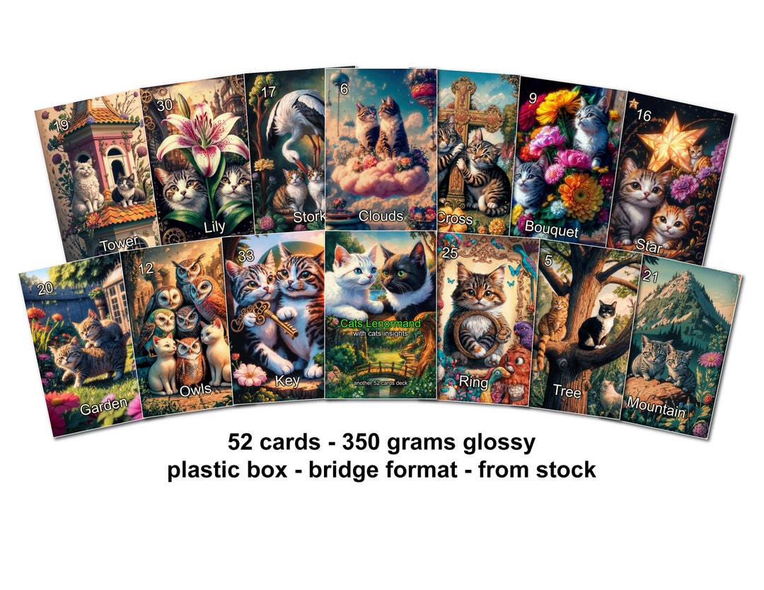 Cats Lenormand - 350 Grams Glossy - Bridge Format - Etsy