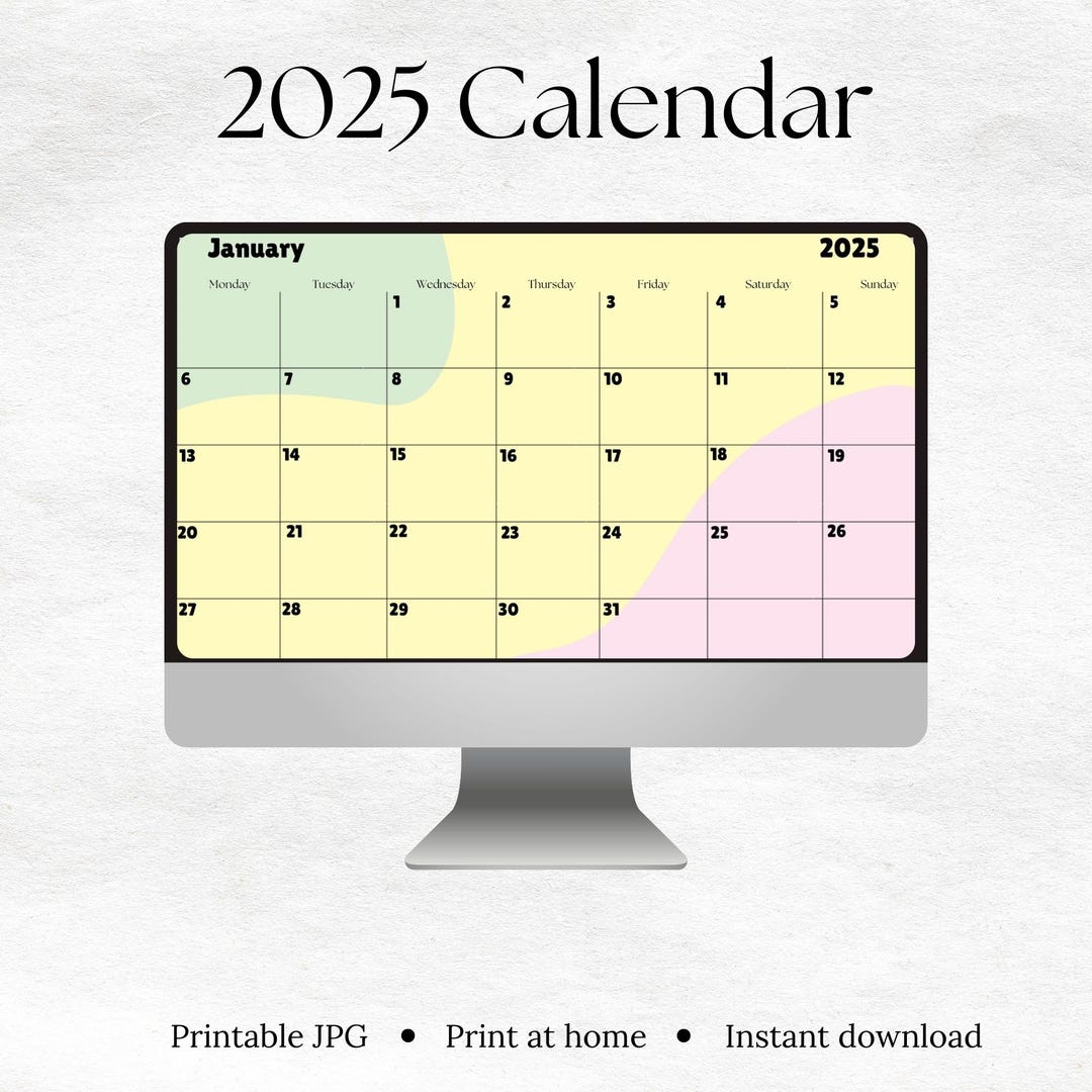 2025 Bright Calendar, Abstract, Modern, Boho Calendar, Calendar, Monday ...