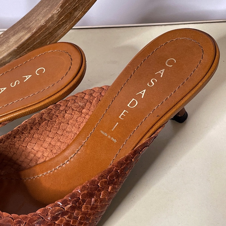 Casedei Woven Brown Leather Kitten Heel Mule Italian Designer Shoes - Etsy