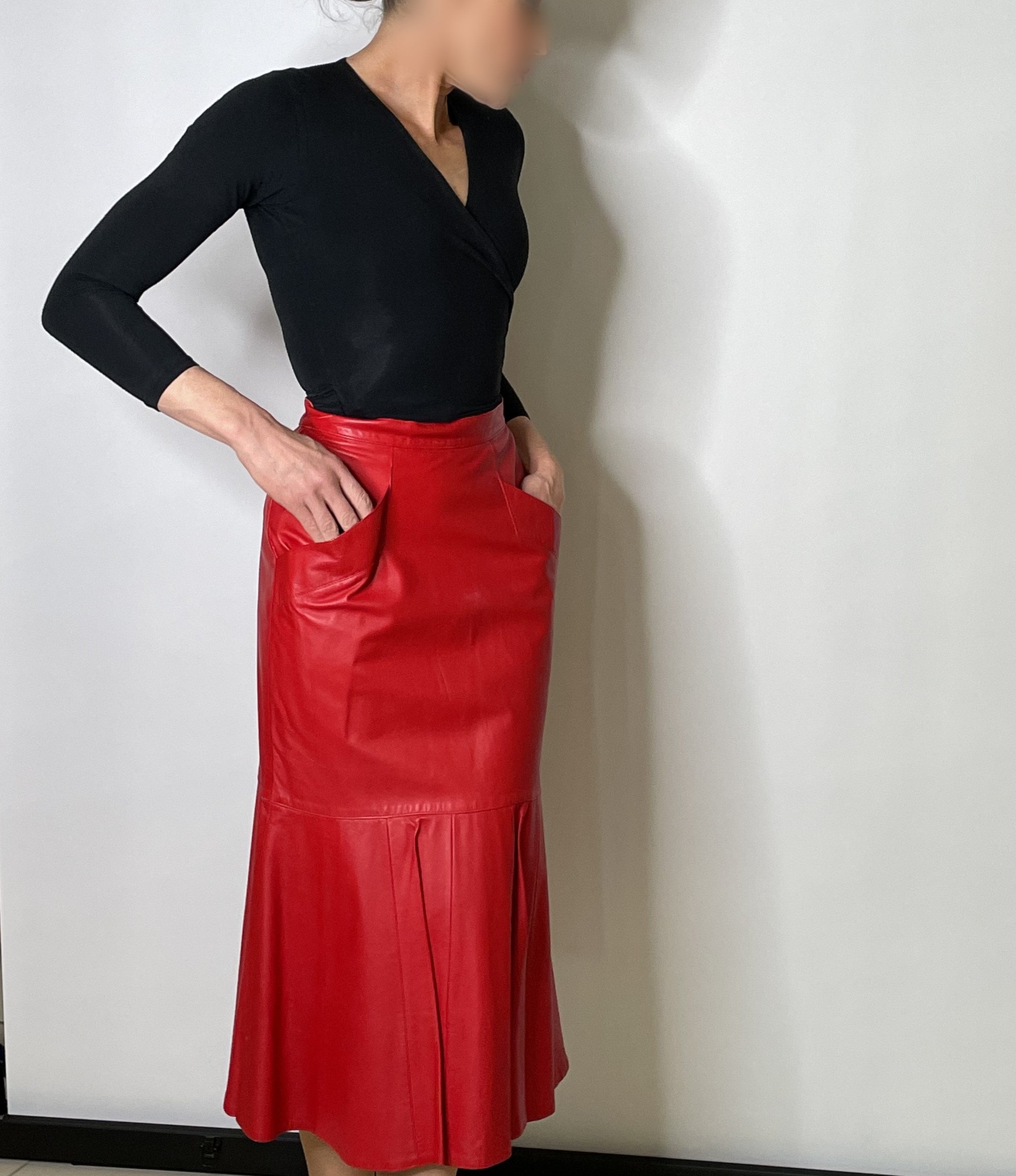 1980s Red Leather Mermaid Fishtail Skirt Trumpet Skirt 80s Leather ...