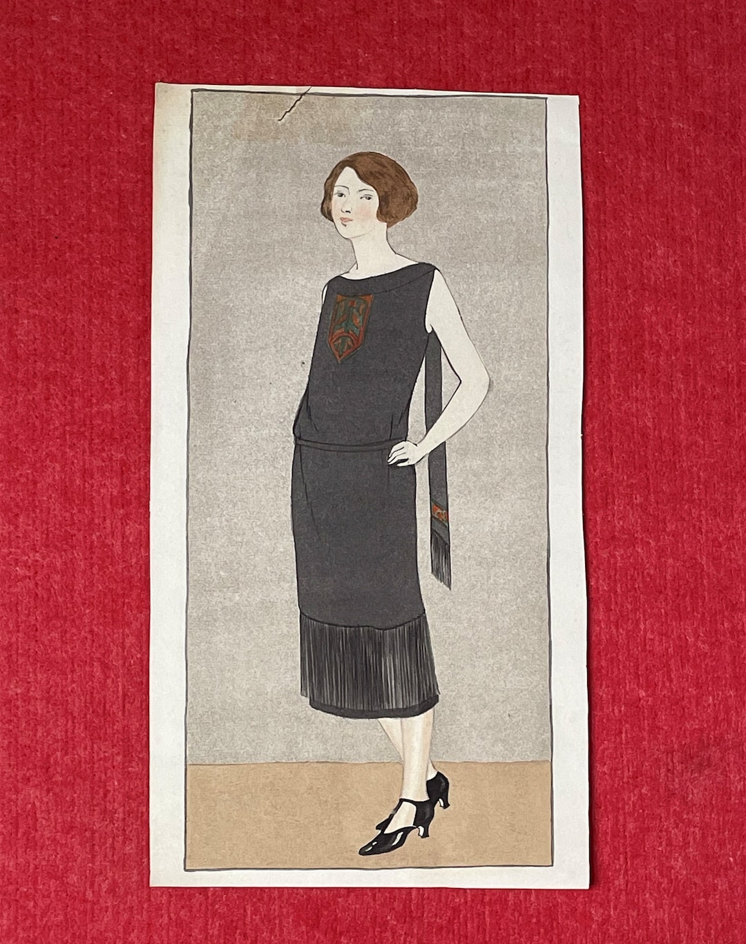 Signed 1920s Fashion Illustration One of a Kind Art Deco Watercolor ...
