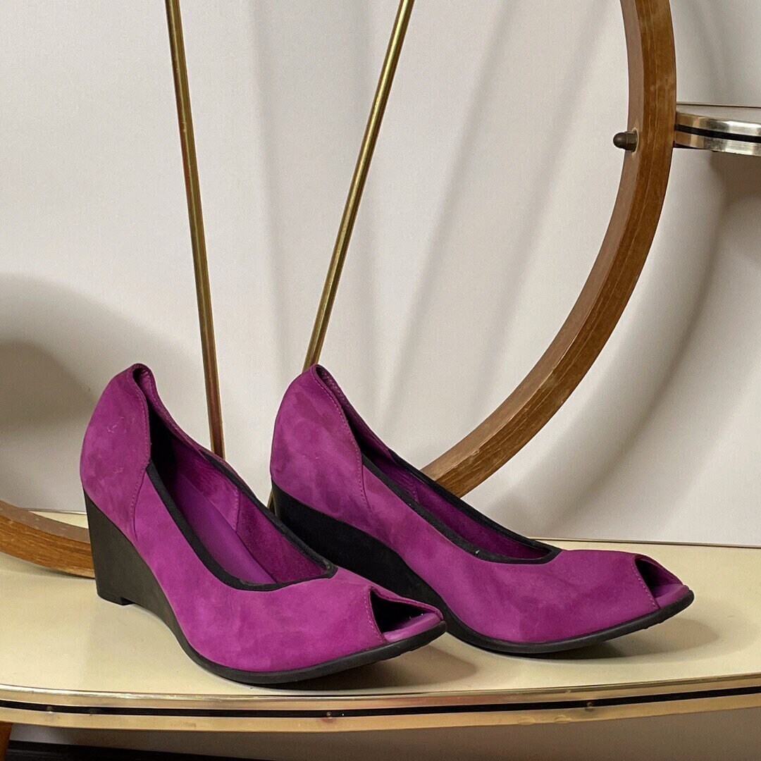 Arche Purple Suede Wedge Heels Open Toe Wedges Purple Open Toe - Etsy