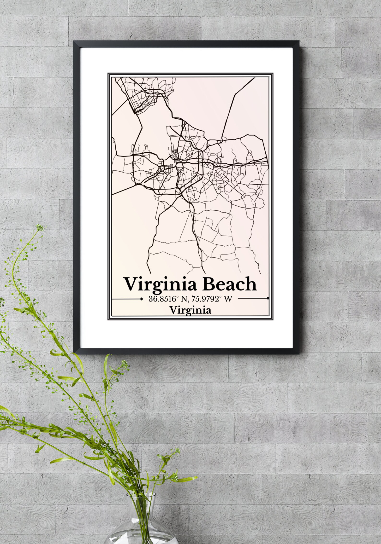 Virginia Beach Map, Virginia Beach Map Print, Virginia Beach Print ...