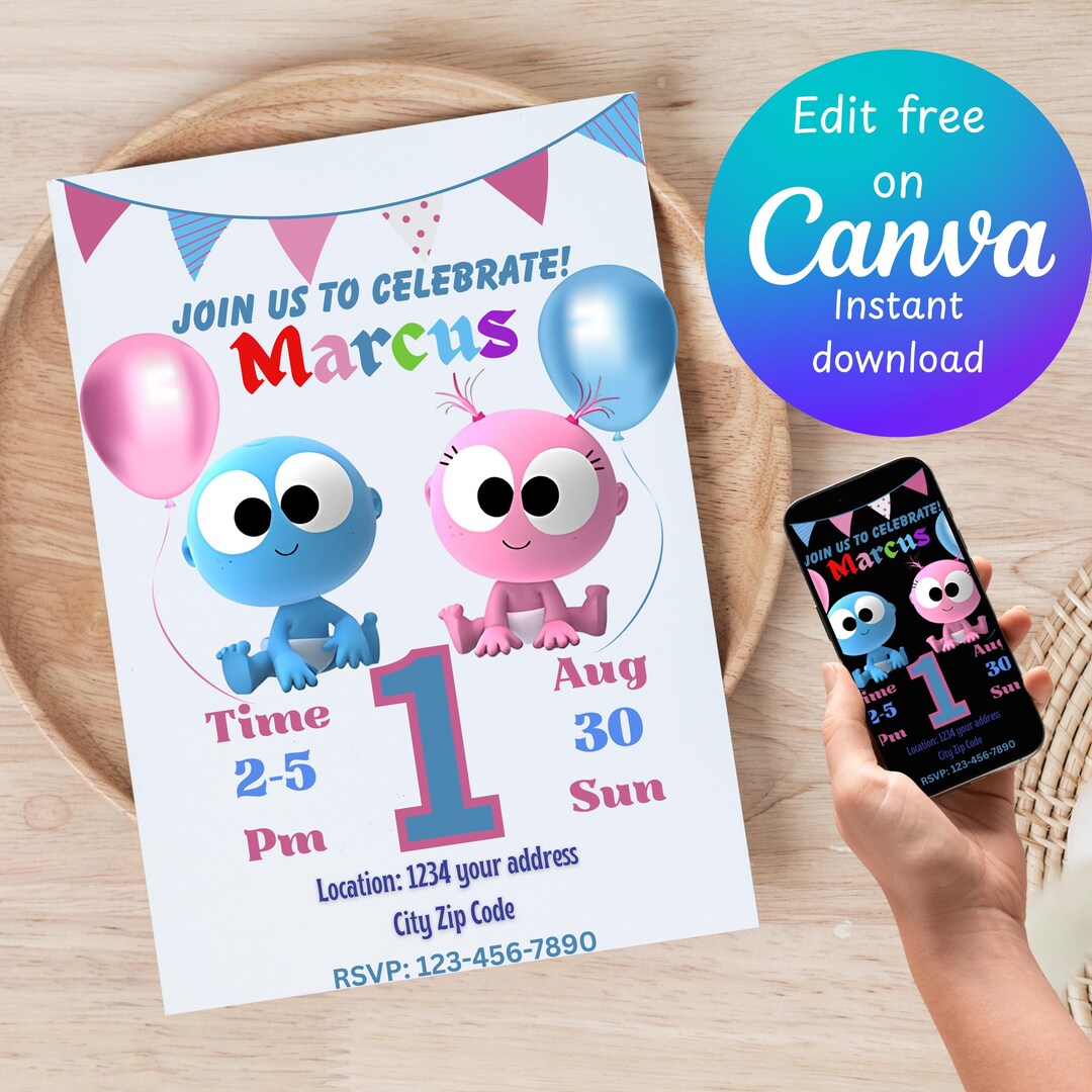 Plantilla editable de invitación de cumpleaños de Goo Goo Gaga, tarjeta ...