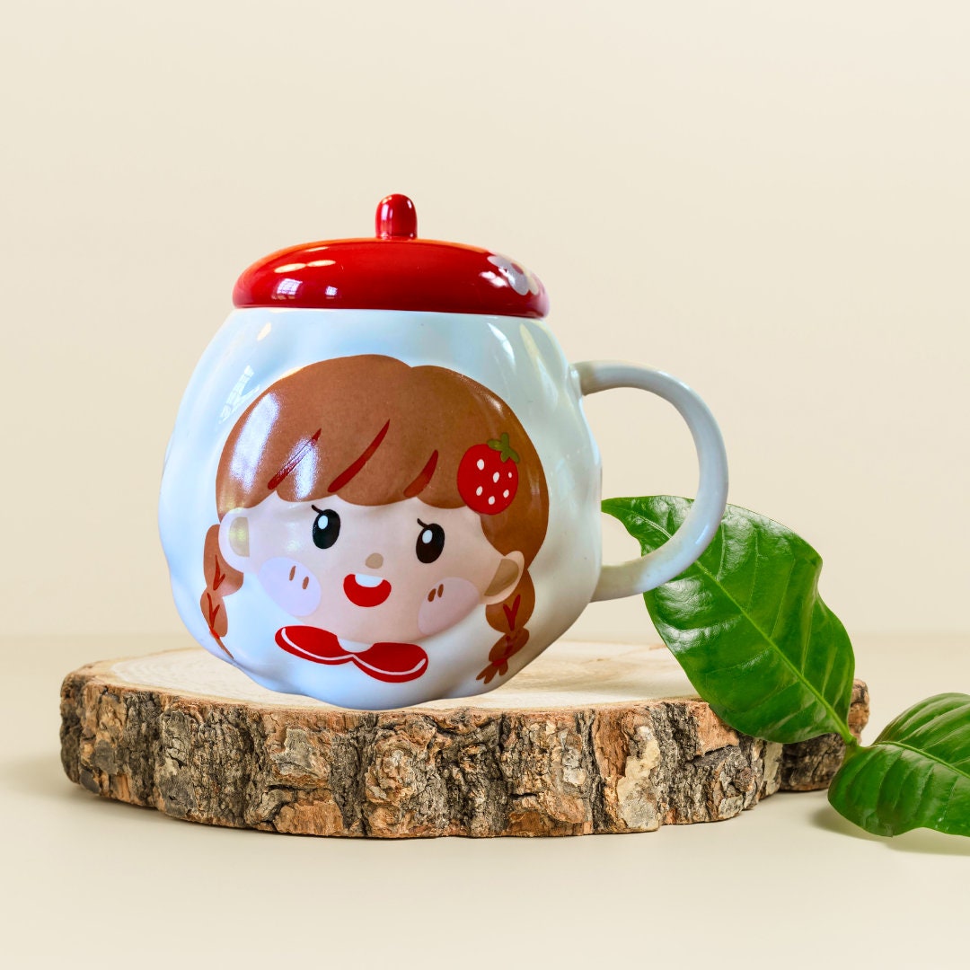 Raku Ceramic Strawberry Red Girl Mug W/ Lid , Hold 480 Ml - Etsy