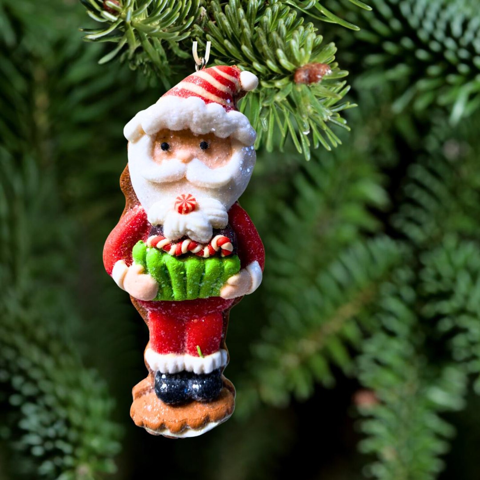 Gingerbread Santa Clause Glitter With Pepper Mint Candies Ornament - Etsy