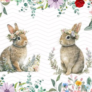 Flower Rabbits, 11 Cliparts, Flower Rabbit Watercolor Clipart, Rabbit ...