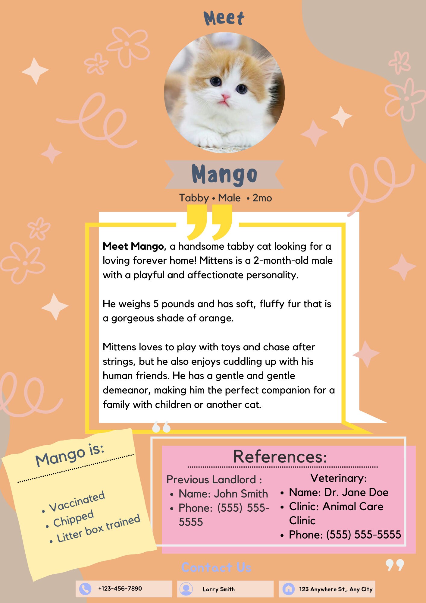 Pet Resume for Adoption Pet Bio Pet Resume for Rental - Etsy