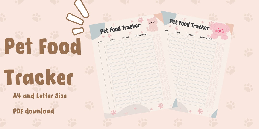 Pet Food Logger, Pet Food Tracker, Pet Eating Record, Pet Planner, Pet ...