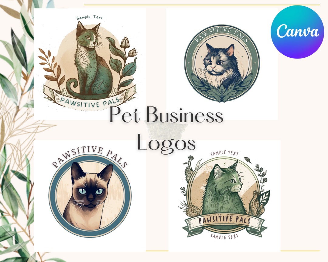 Pet Business Logo, Nature Inspired, Cat Logo, Dog Logo, Editable Pet ...