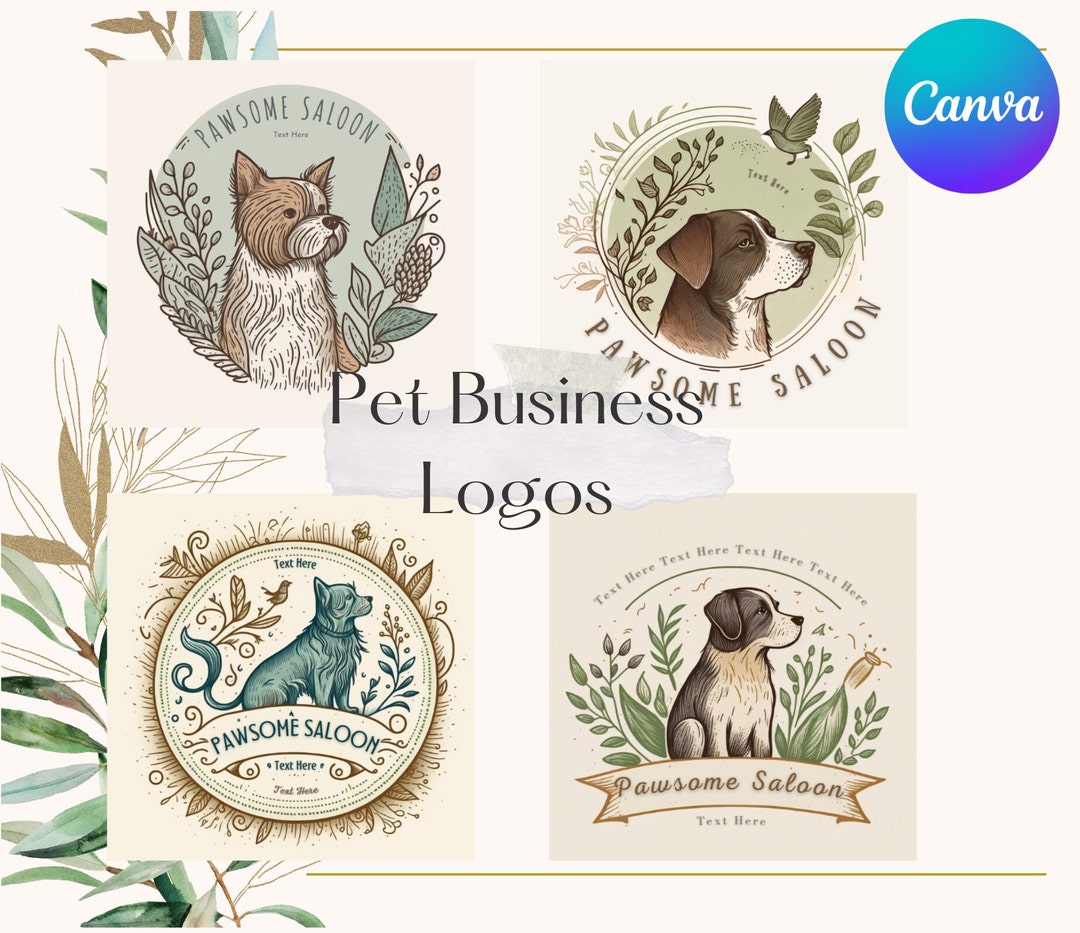 Pet Business Logo, Nature Inspired, Editable Pet Logo, Pet Groomer Logo ...