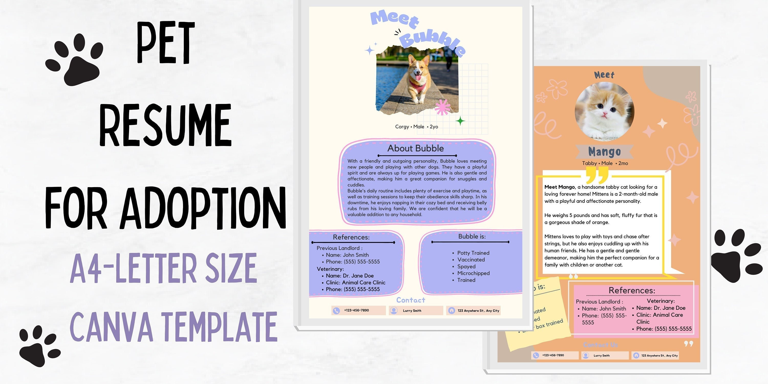 Pet Resume for Adoption Pet Bio Pet Resume for Rental - Etsy