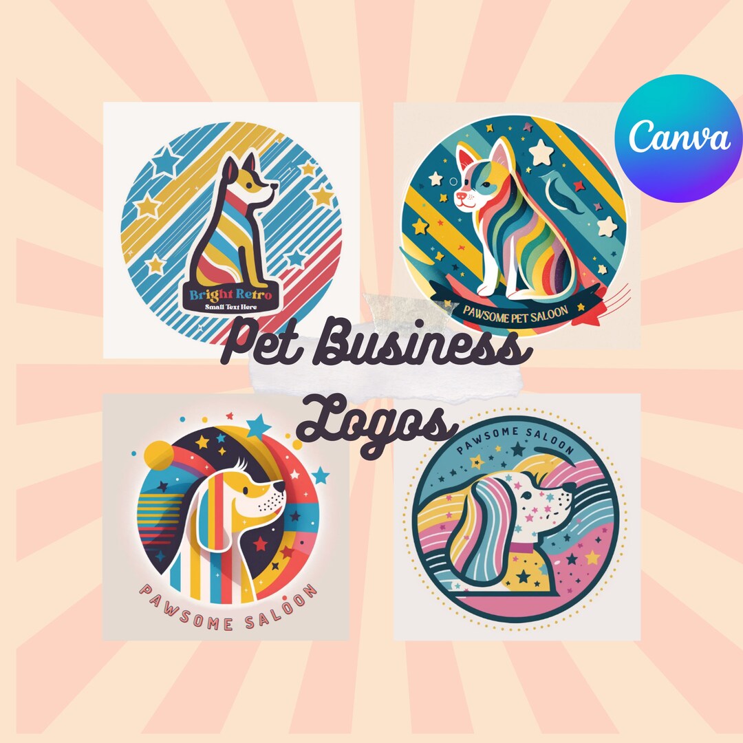 Pet Business Logo, Retro Logo, Editable Pet Logo, Pet Groomer Logo, Dog ...