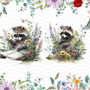 Flower Raccoons, 13 Cliparts, Flower Raccoon Watercolor Clipart ...
