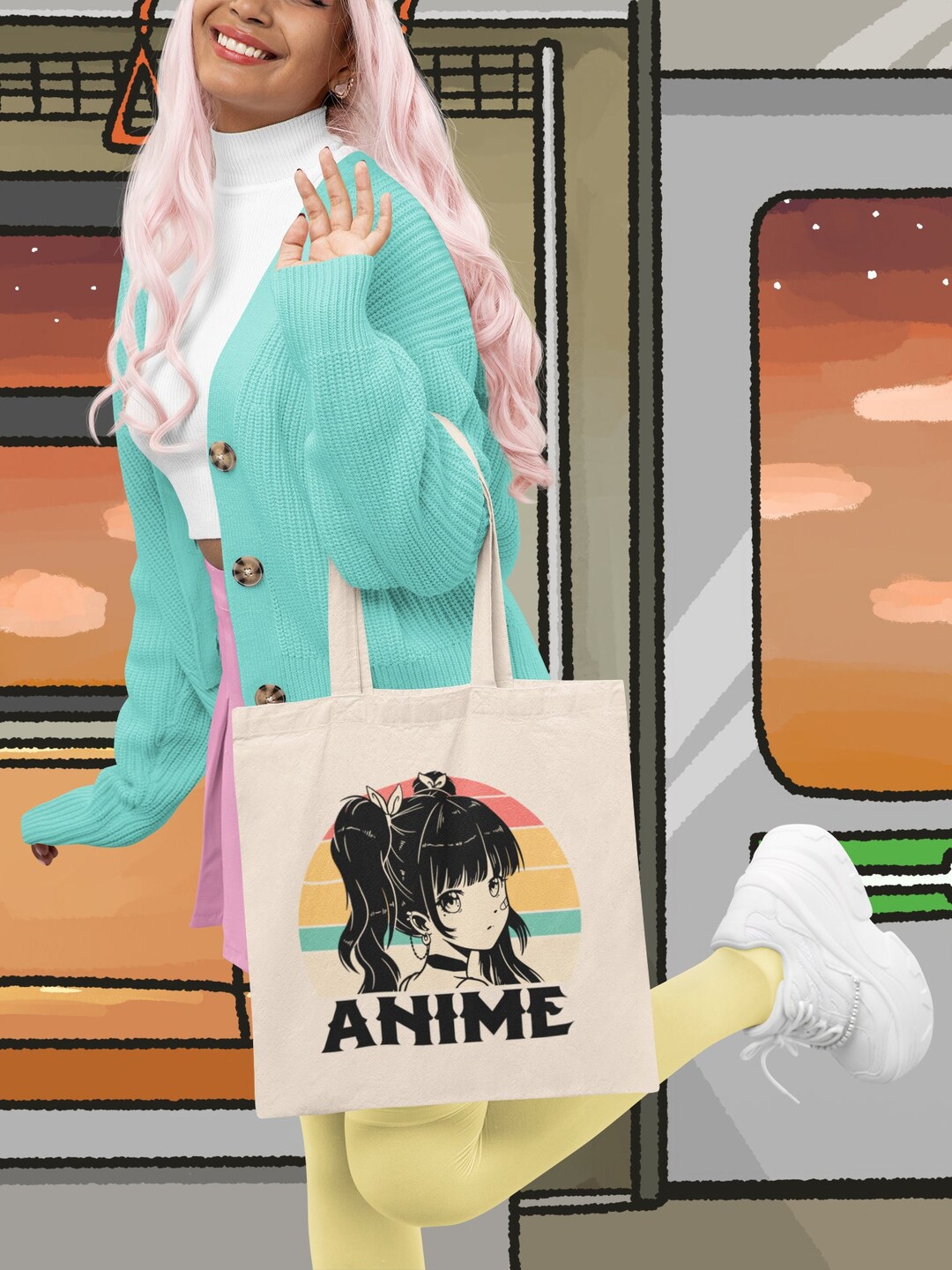 Anime Tote Bag Aesthetic Cute Kawaii Anime Girl Gift for Her - Etsy
