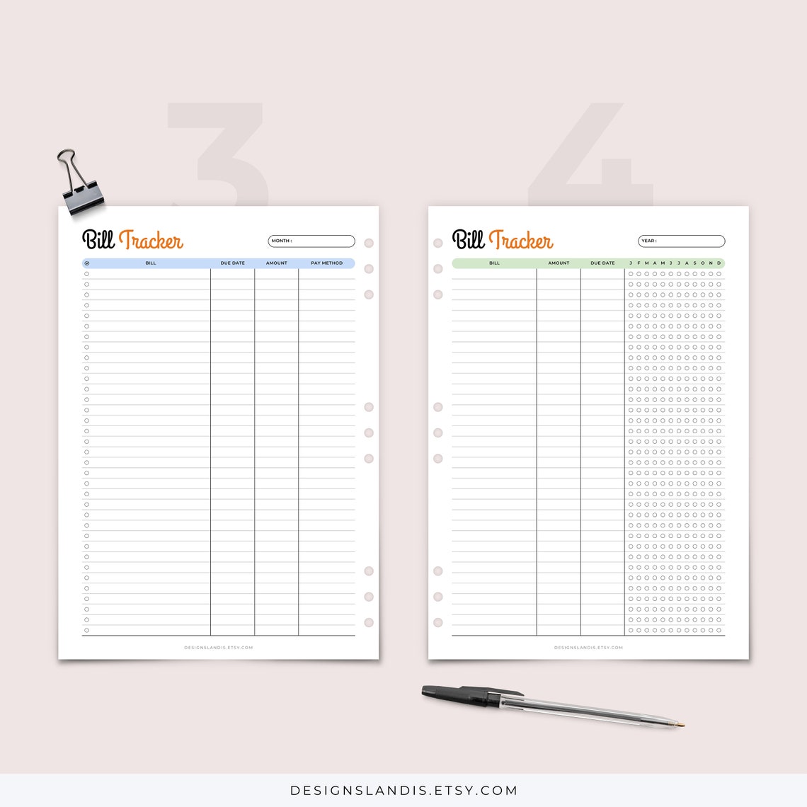 Bill Tracker Printable, Monthly Bill Payment Tracker, Yearly Bill ...