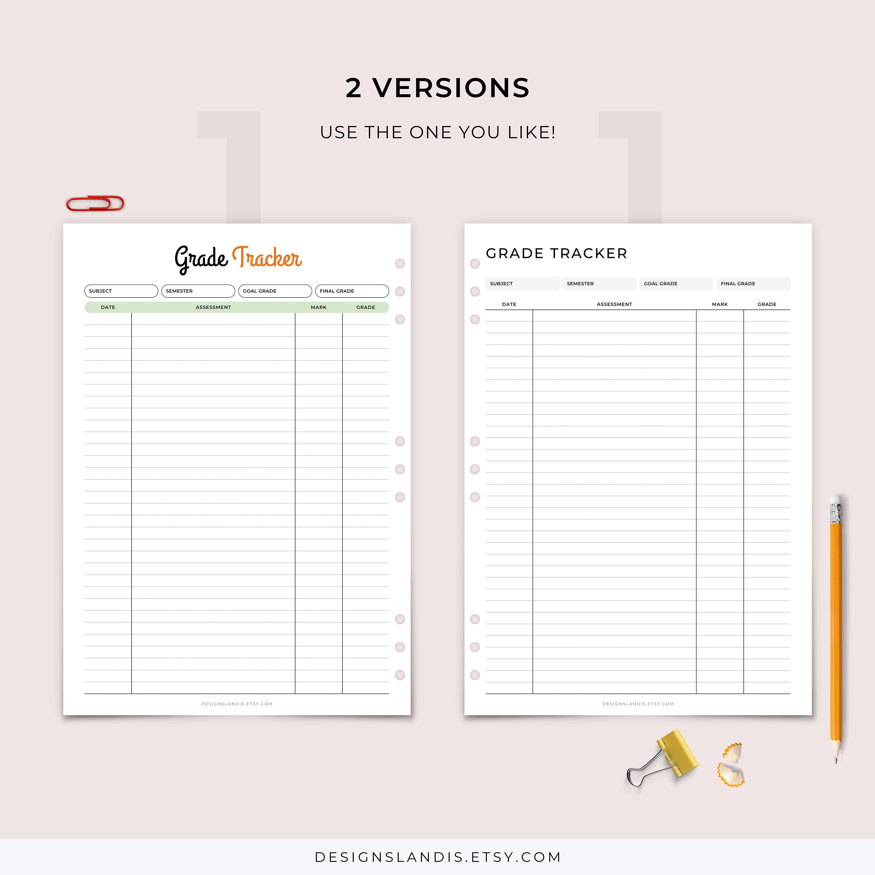 Grade Tracker Printable, Assignment Tracker, Teacher Grade Log, Student ...