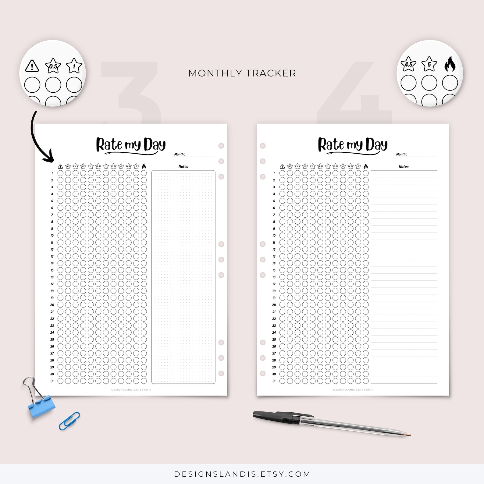 Rate My Day Printable, Monthly Habit Tracker, Self-improvement Tracker ...
