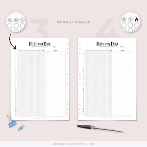Rate My Day Printable, Monthly Habit Tracker, Self-improvement Tracker ...