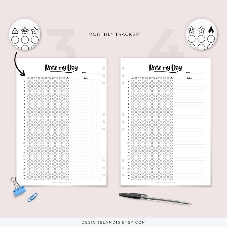 Rate My Day Printable, Monthly Habit Tracker, Self-improvement Tracker ...