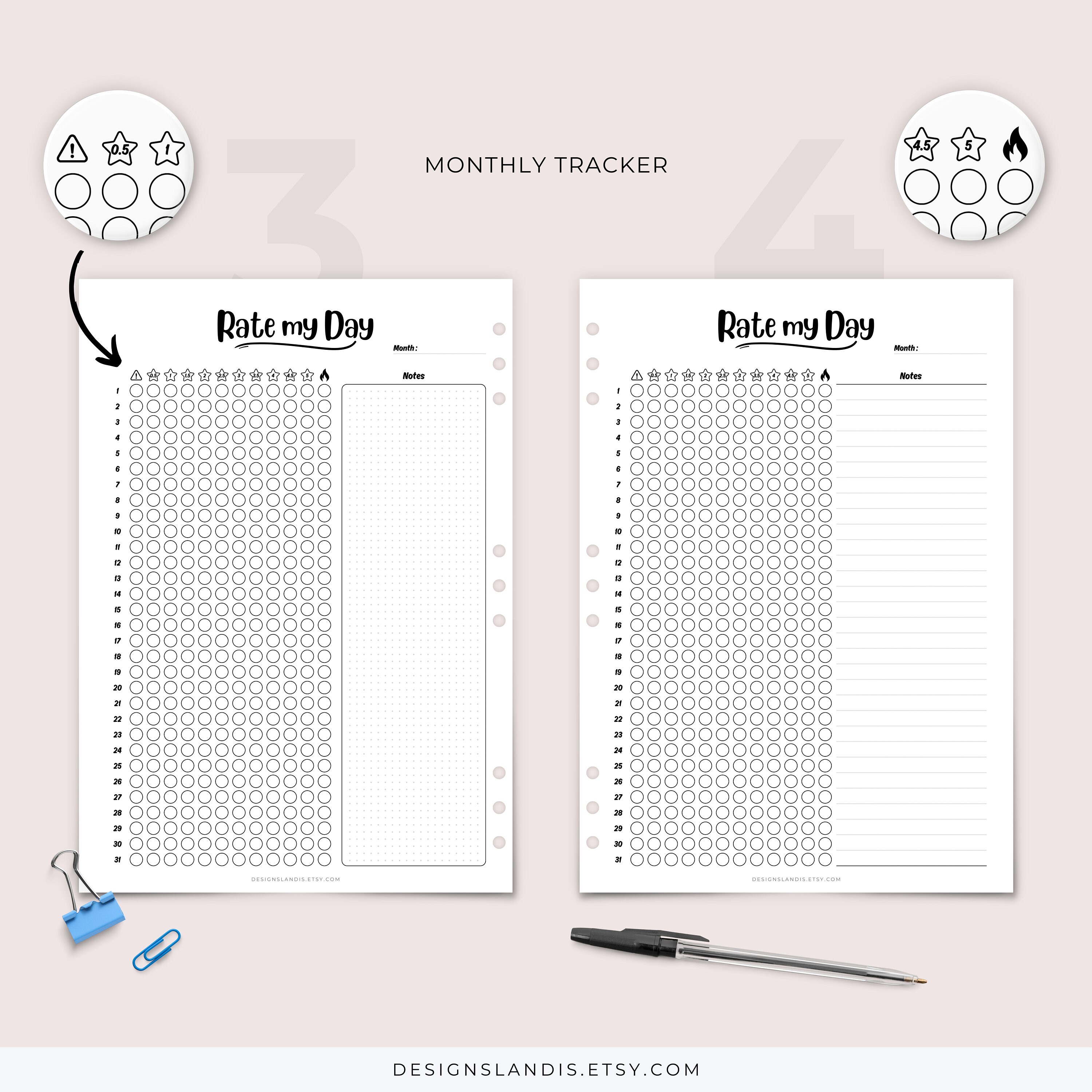 Rate My Day Printable, Monthly Habit Tracker, Self-improvement Tracker ...