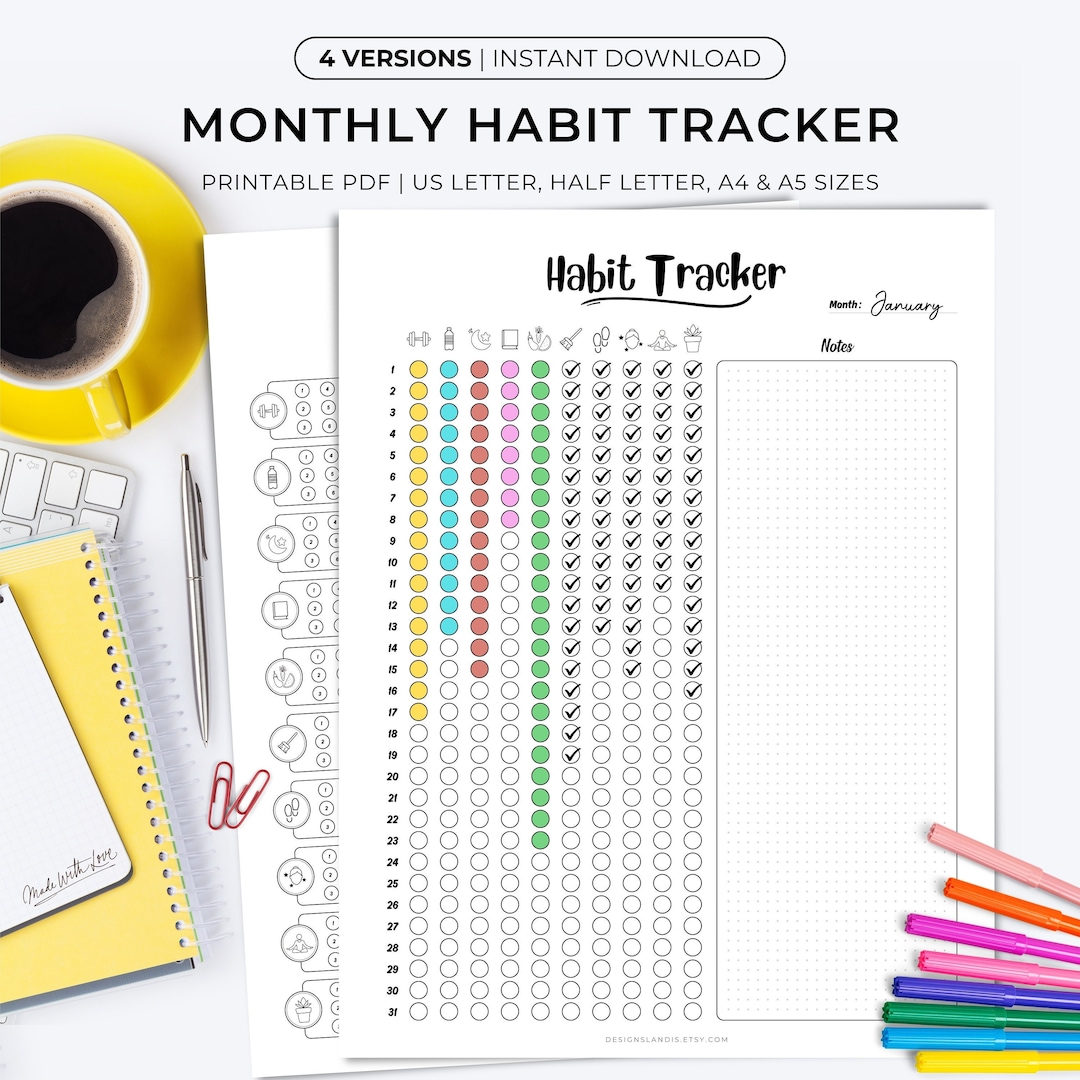 Habit Tracker Printable, Monthly Habit Tracker, Activity Tracker, Daily ...
