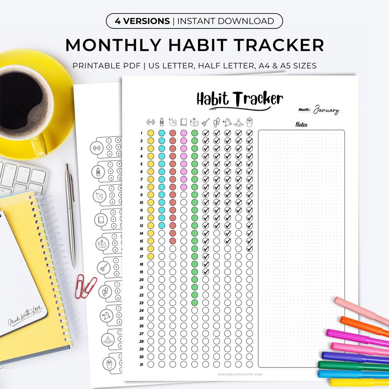 Habit Tracker Printable, Monthly Habit Tracker, Activity Tracker, Daily ...