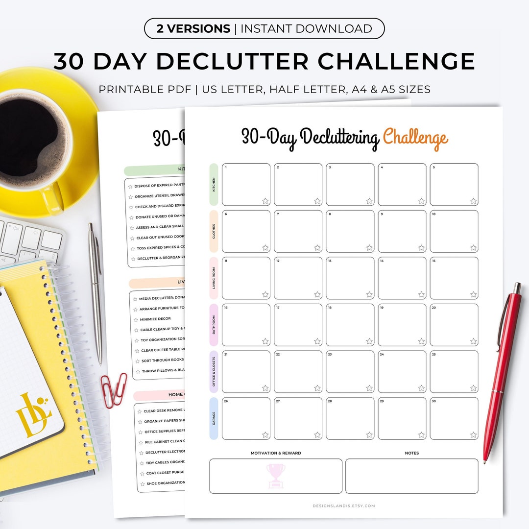 30-day Declutter Challenge Printable, Organized Decluttering Planner ...