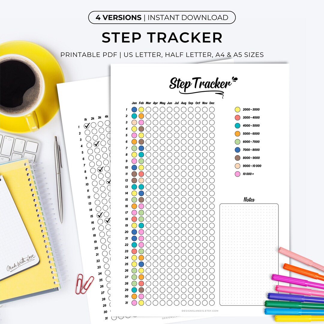 Step Tracker Printable, Daily Step Record, Yearly Step Tracker, Step ...