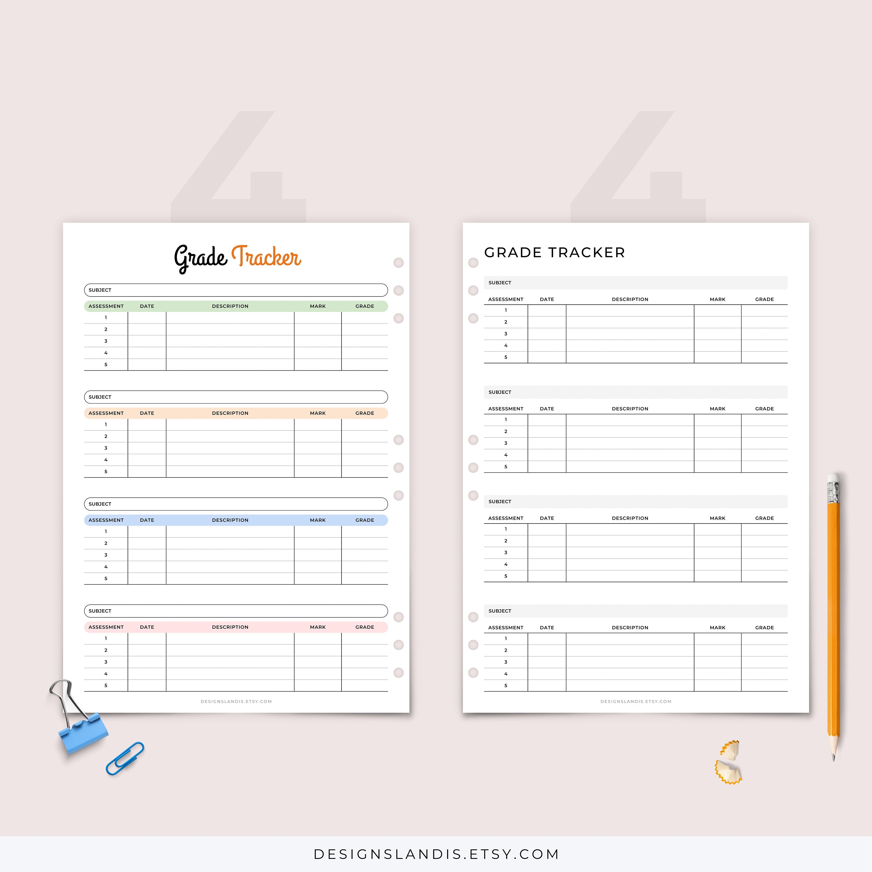 Grade Tracker Printable, Assignment Tracker, Teacher Grade Log, Student ...