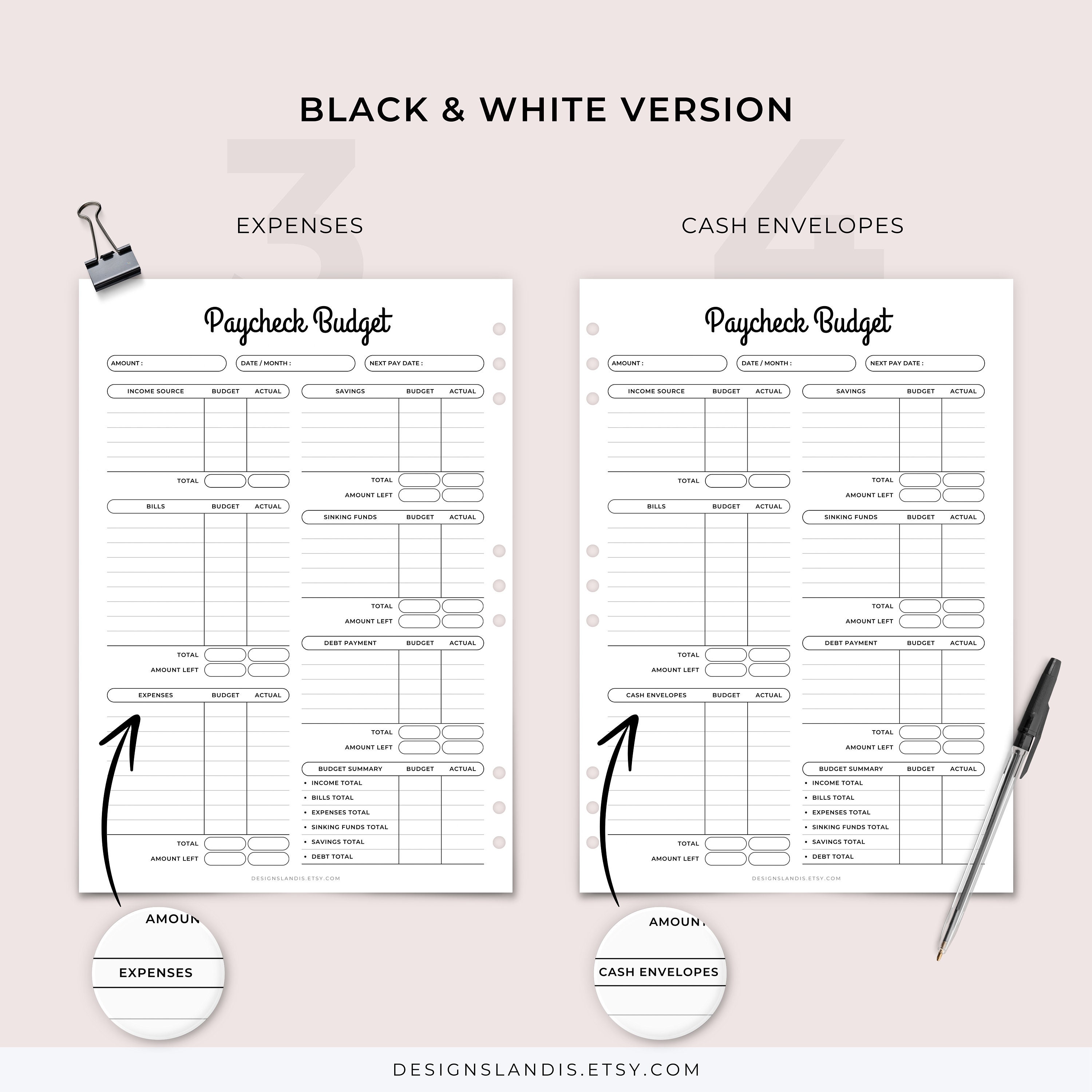 Paycheck Budget Printable, Budget by Paycheck Planner, Monthly Paycheck ...