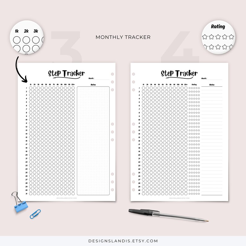 Step Tracker Printable, Daily Step Record, Yearly Step Tracker, Step ...