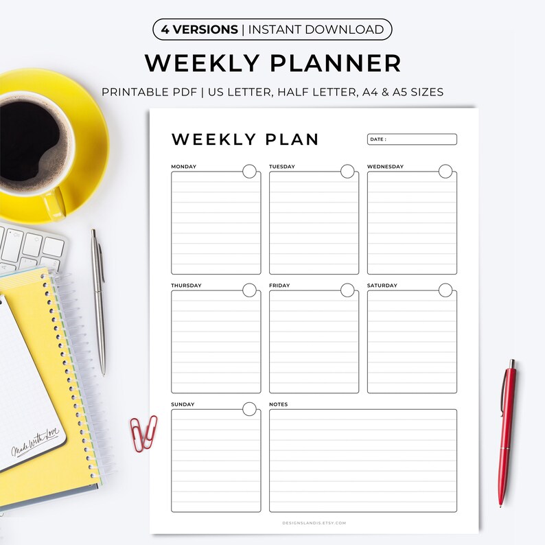 Weekly Planner Printable to Do List, Weekly Organizer Journal, Minimal ...