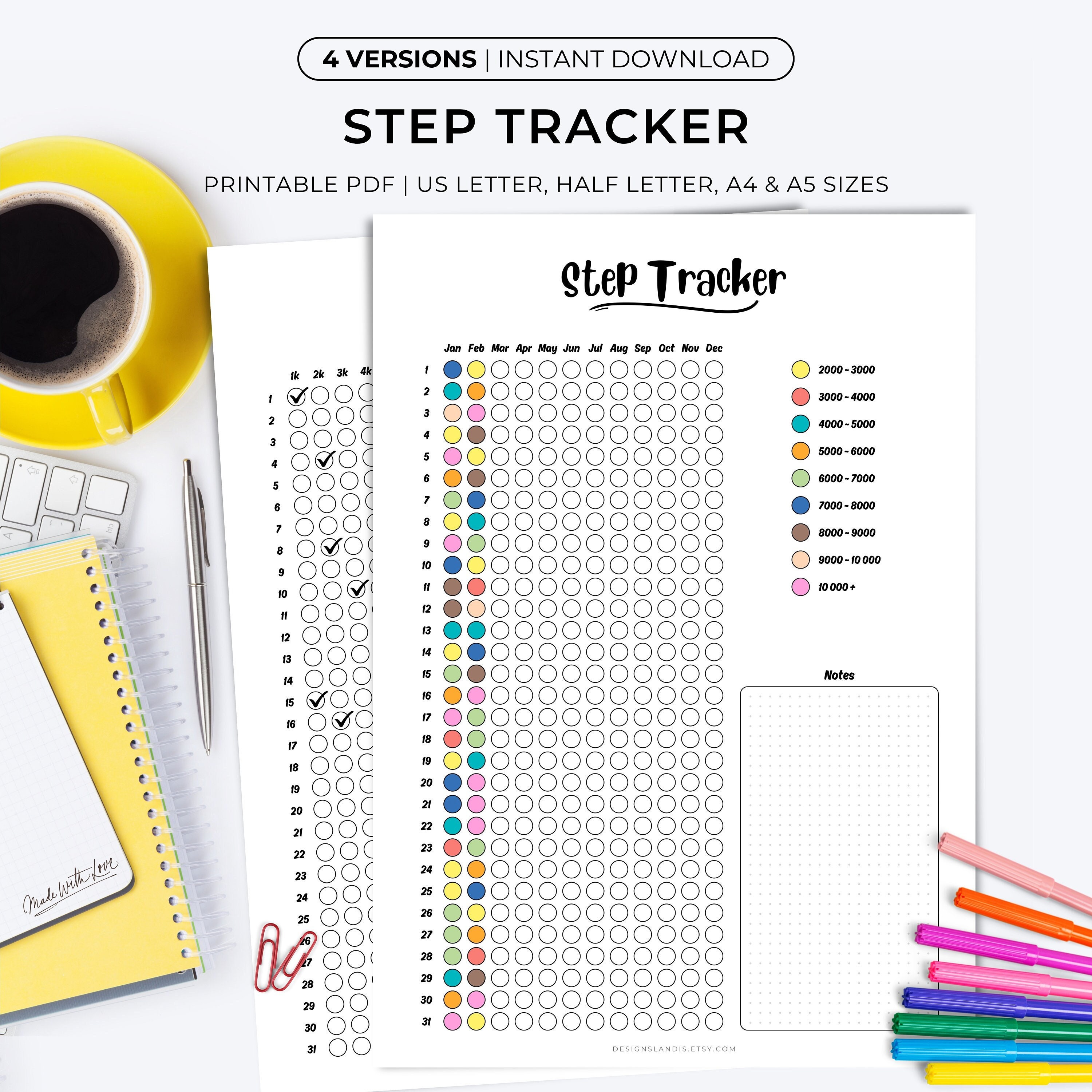 Step Tracker Printable, Daily Step Record, Yearly Step Tracker, Step ...