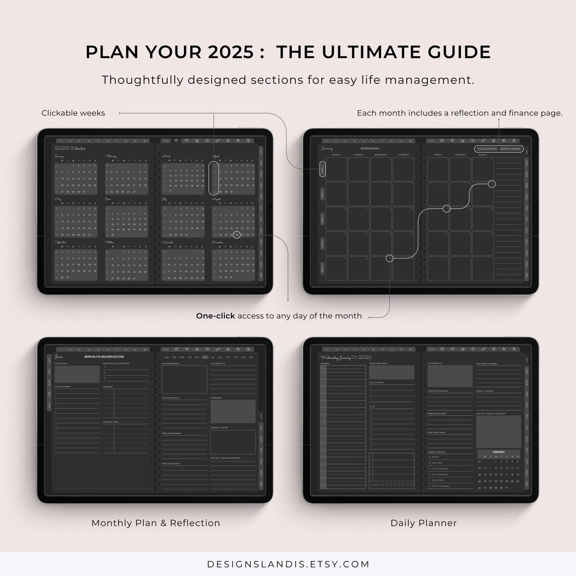 2025 Minimalist Digital Planner in Dark Mode for Goodnotes & Notability ...