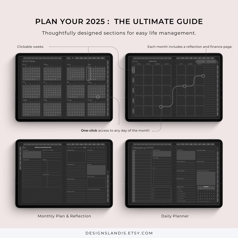 2025 Minimalist Digital Planner in Dark Mode for Goodnotes & Notability ...