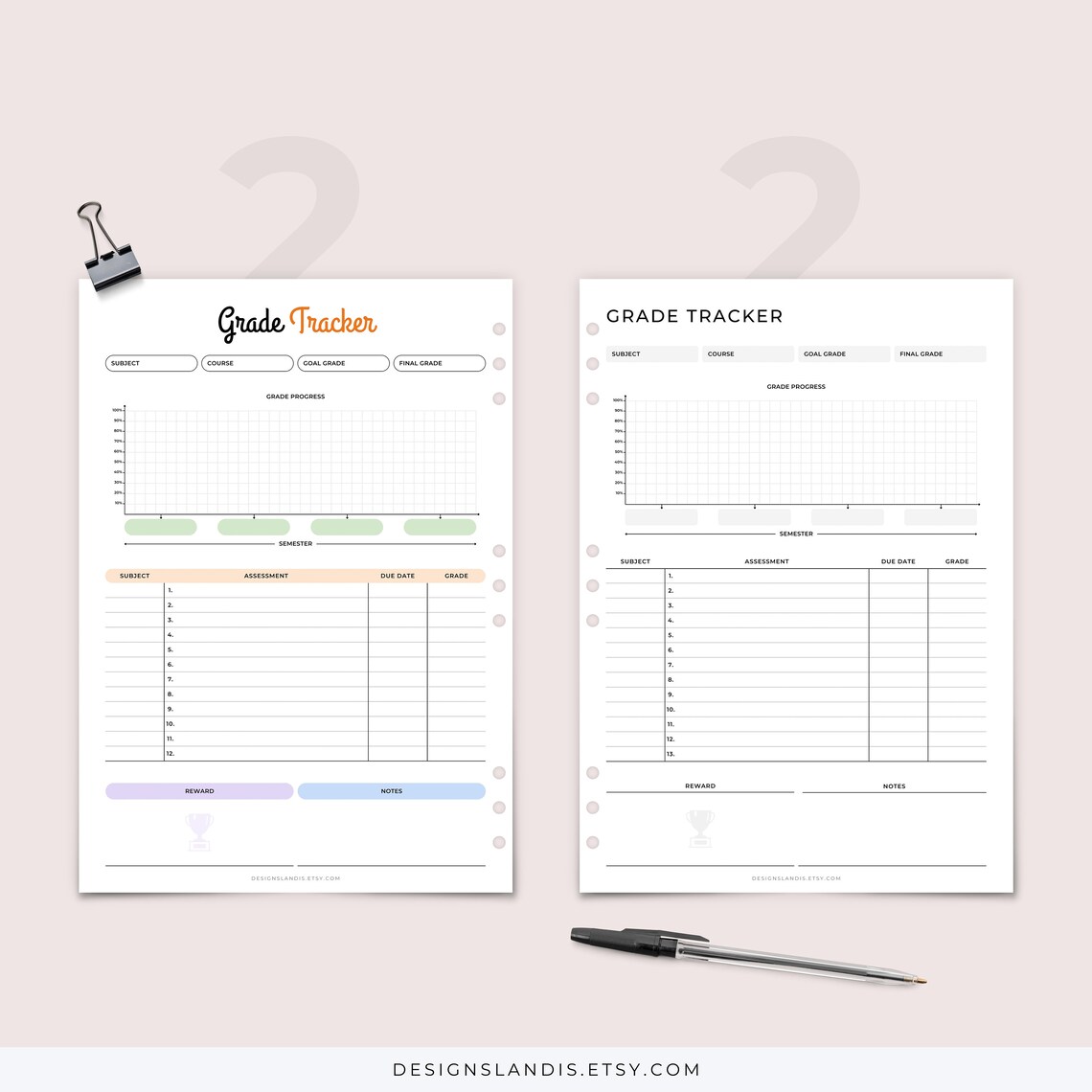 Grade Tracker Printable, Assignment Tracker, Teacher Grade Log, Student ...