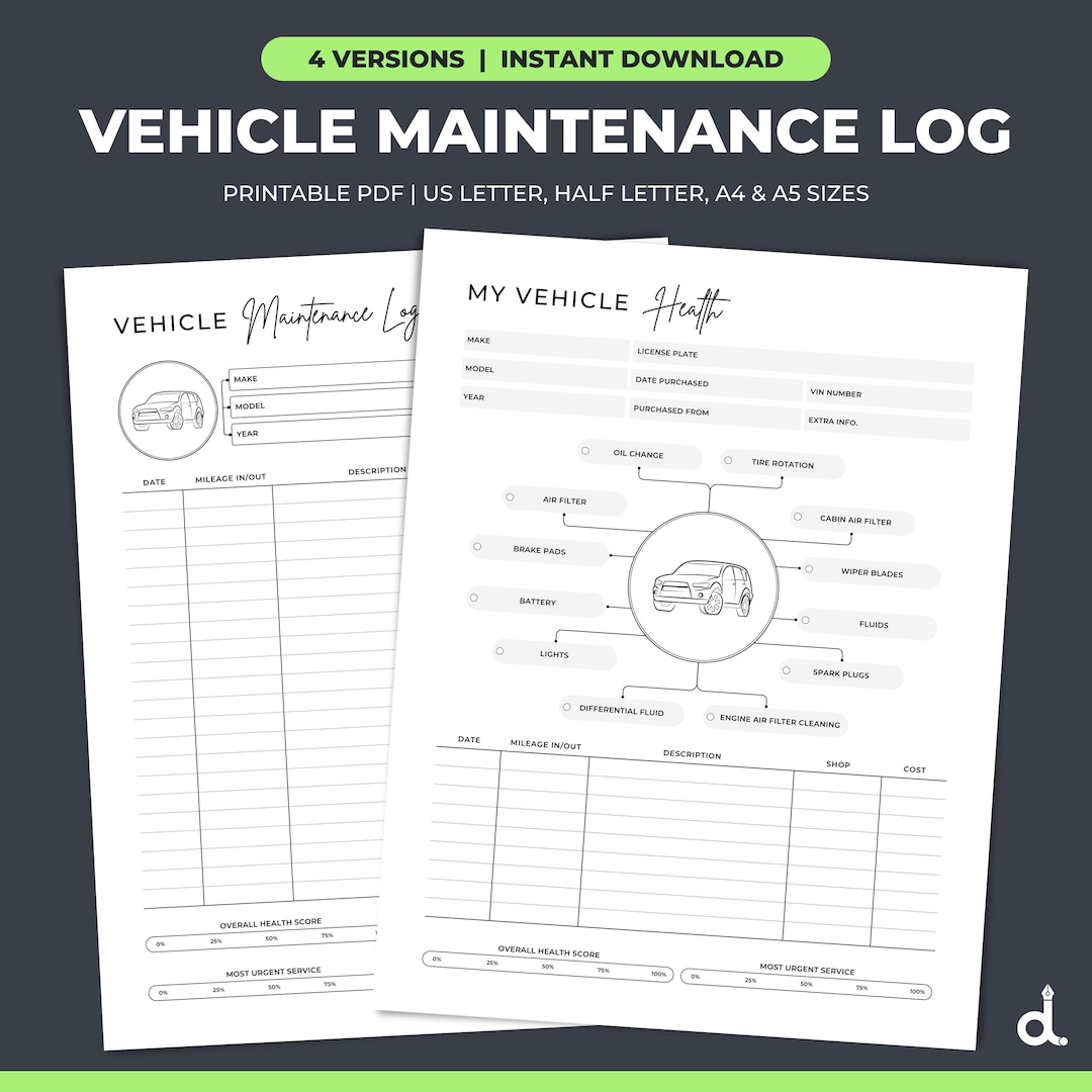 Car Maintenance Log. DIY Auto Repair Record. Vehicle Service History ...