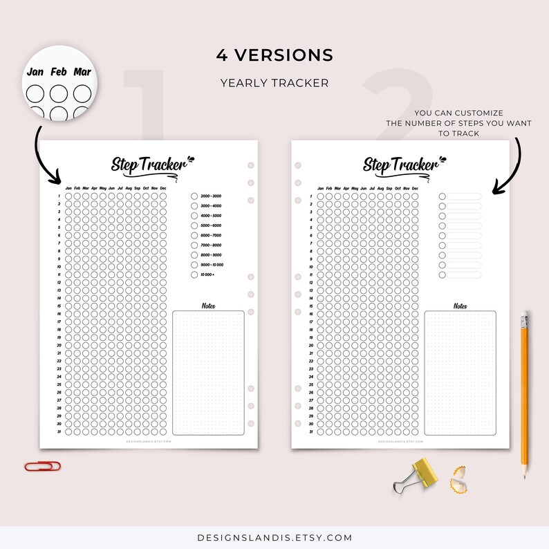 Step Tracker Printable, Daily Step Record, Yearly Step Tracker, Step ...