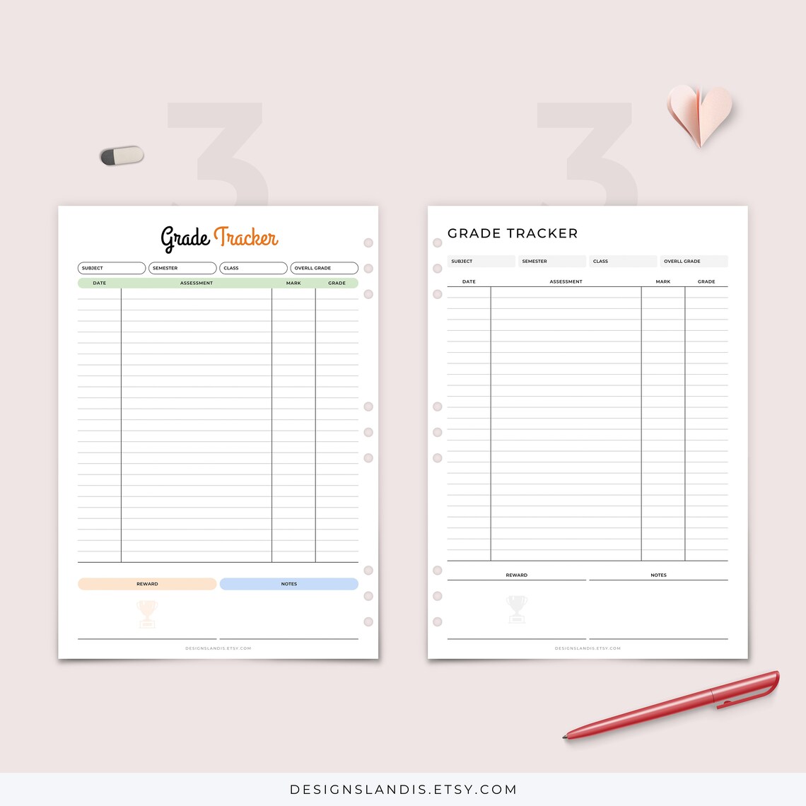 Grade Tracker Printable, Assignment Tracker, Teacher Grade Log, Student ...