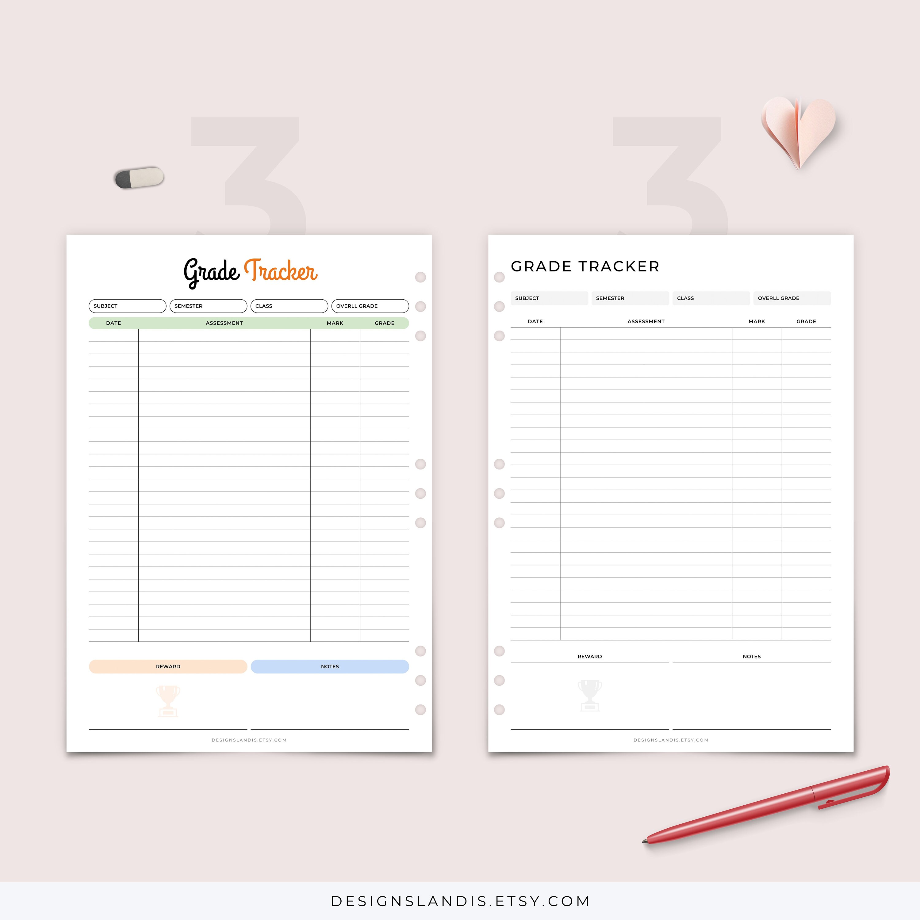 Grade Tracker Printable, Assignment Tracker, Teacher Grade Log, Student ...