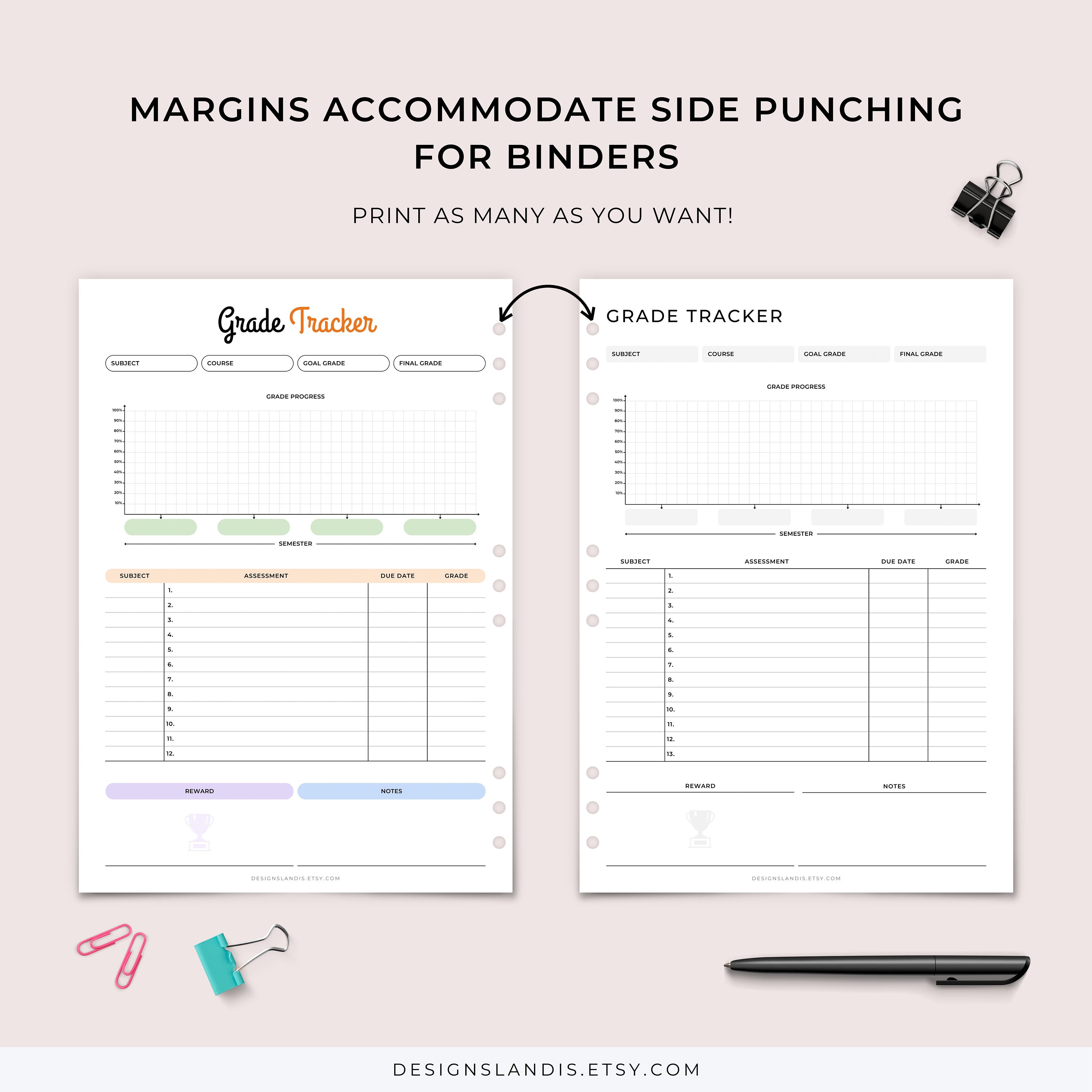 Grade Tracker Printable, Assignment Tracker, Teacher Grade Log, Student ...