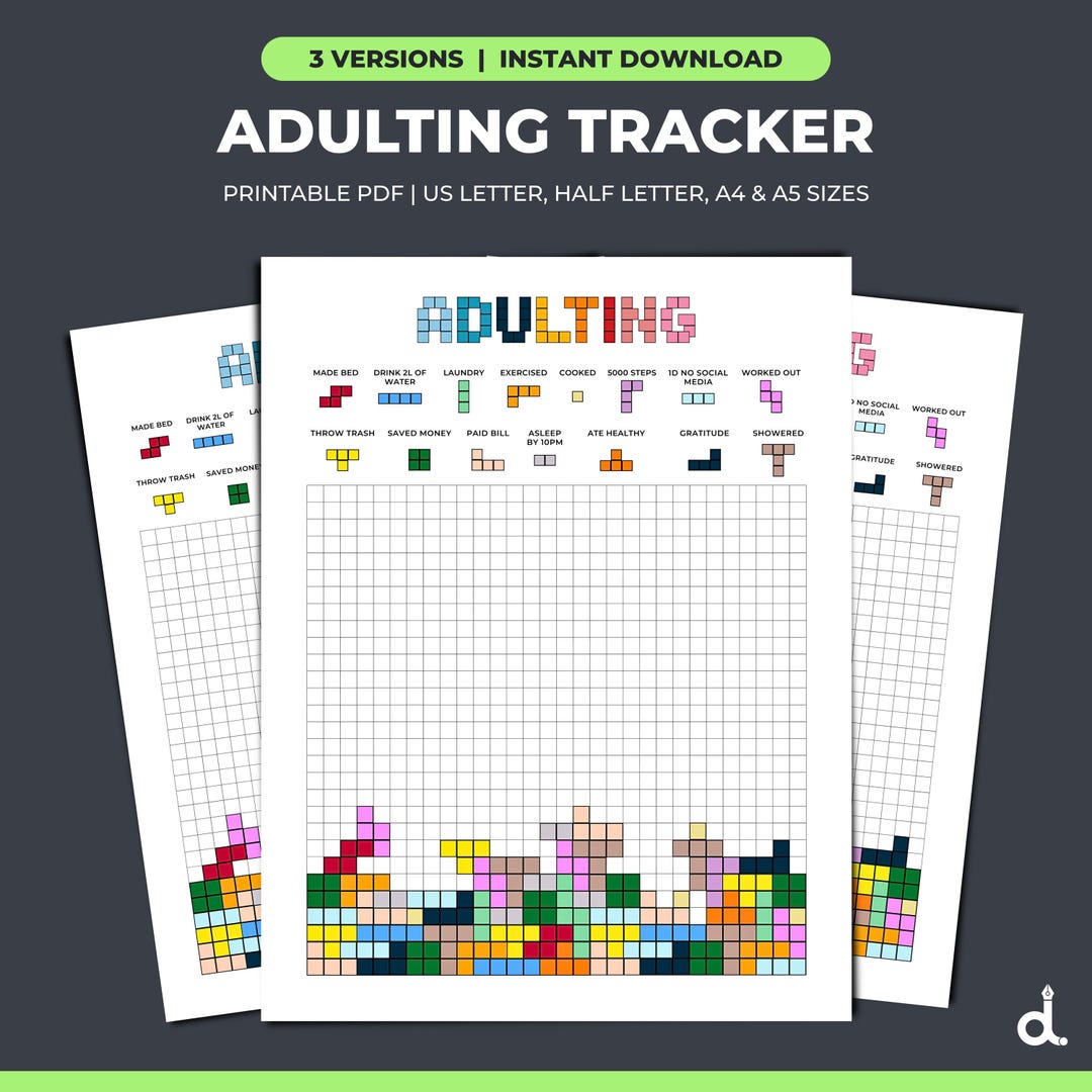 Tetris Adulting Tracker Printable Log. Fun Habit Tracker. Adult Routine ...