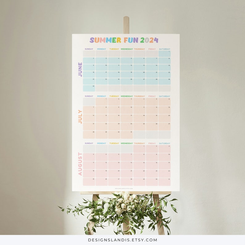 2024 Summer Calendar Poster Printable, Summer Activities Calendar ...