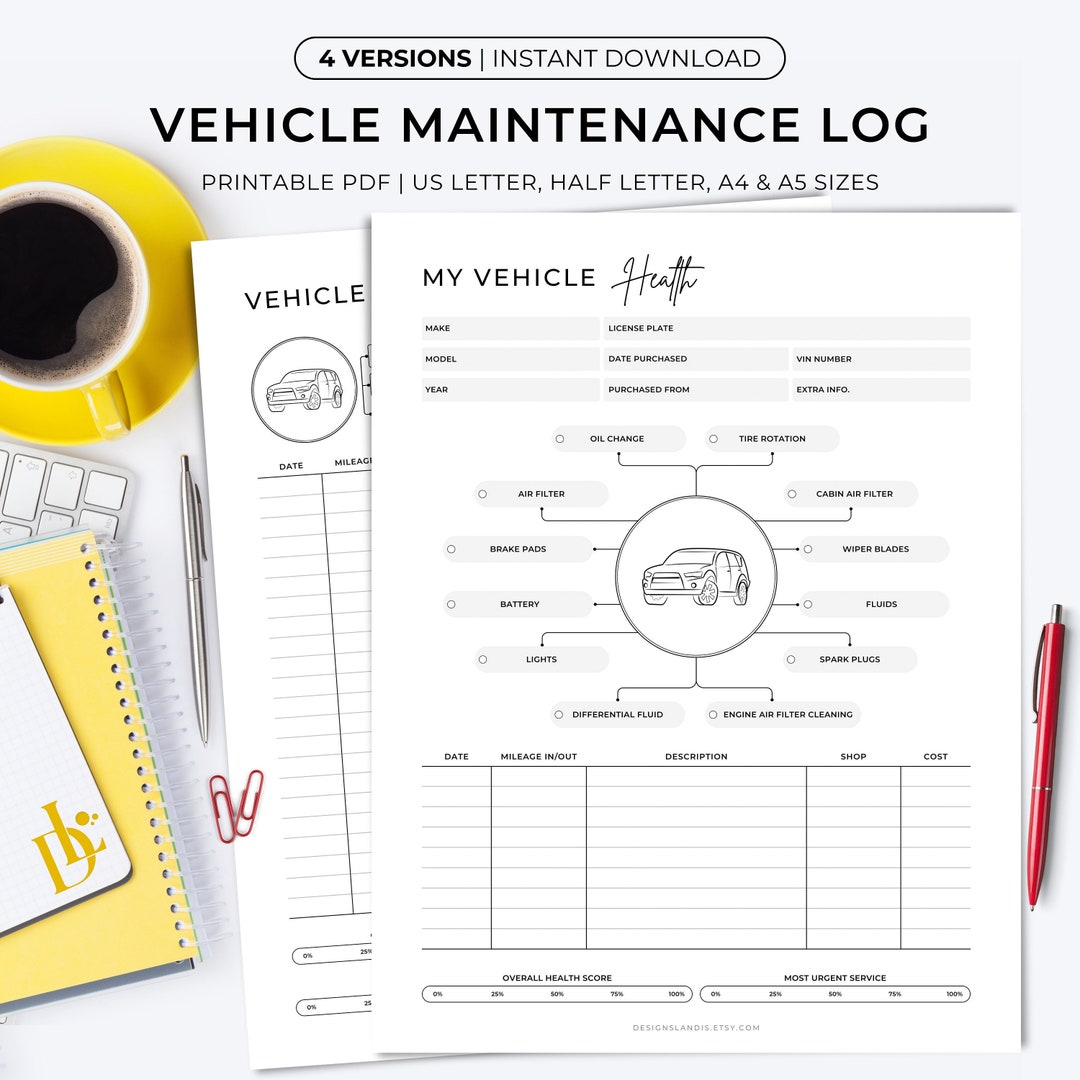 Vehicle Maintenance Log Printable, Car Maintenance Tracker, Car Service ...